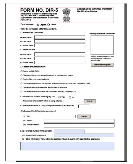 Form DIR 5 for Surrender of DIN - StartupSeven | Provenience